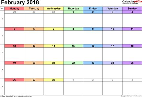 Calendar February 2018 Uk 5 Free Printable Pdf Templates