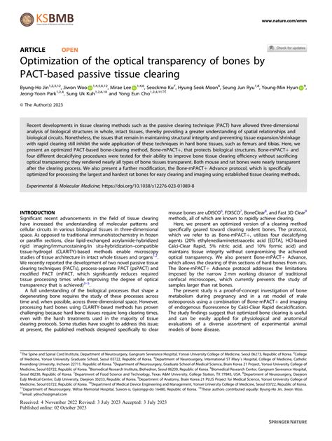 Pdf Optimization Of The Optical Transparency Of Bones By Pact Based Passive Tissue Clearing