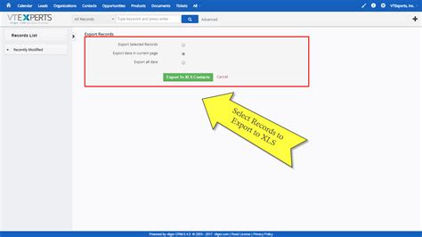 List Export To Xls Excel Extension To Export In Vtiger