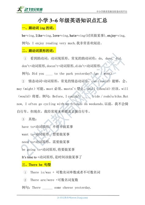 [英语]人教版 Pep 小学英语小升初专题复习 3~6年级英语知识点汇总 素材下载预览 二一课件通