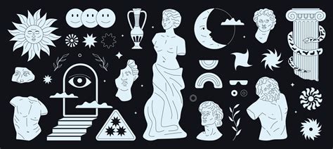 Monochrome Hand Drawn Trendy Figures And Aesthetic Greek Statues
