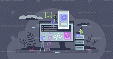 Web App Development And Phone Application Programming Tiny Person Concept VectorMine