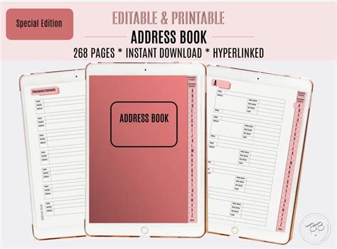 Editable Printable Address Book Special Edition Contact Pages