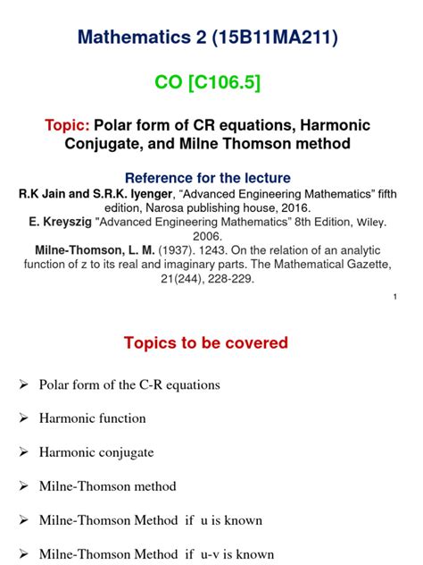 Maths 2 L28 Polar Form Of Cr Equations Harmonic Conjugate And