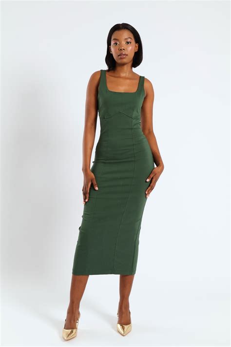 Paneled Bodycon Dress Olive Legit