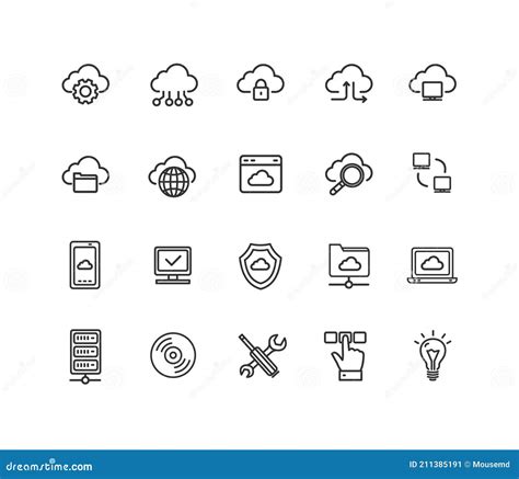 Cloud Computing Sign Thin Line Icon Set Vector Stock Vector Illustration Of Concept Download