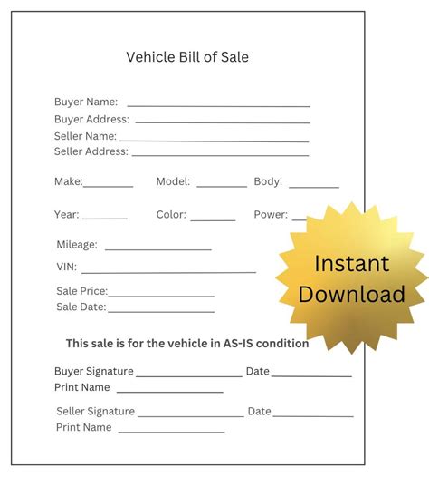 As Is Vehicle Bill Of Sale Pdf Etsy