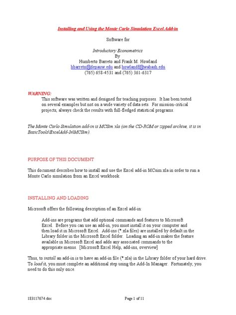 installing and using the monte carlo simulation excel add in pdf