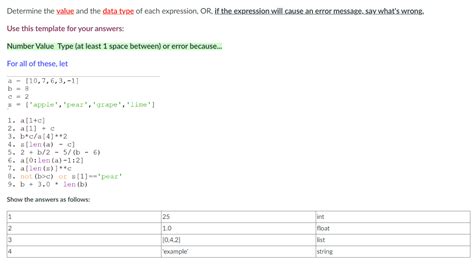 Solved Python Determine The Value And The Data Type Of Each
