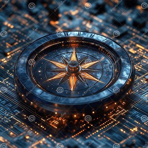 Futuristic Compass With Glowing Golden Star Tech Device For Navigation