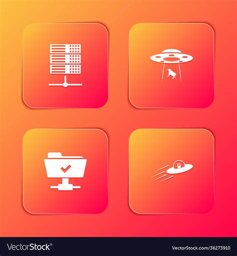 Set Server Data Web Hosting Ufo Abducts Cow Vector Image