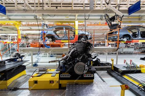 자동화 자동차 자동차 산업의 조립 라인 공장 기계 생산 및 조립 공장 신차 창고 프리미엄 사진