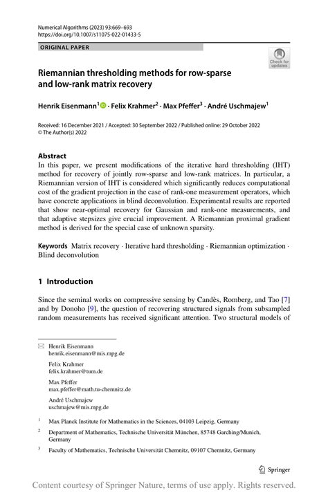 PDF Riemannian Thresholding Methods For Row Sparse And Low Rank Matrix Recovery