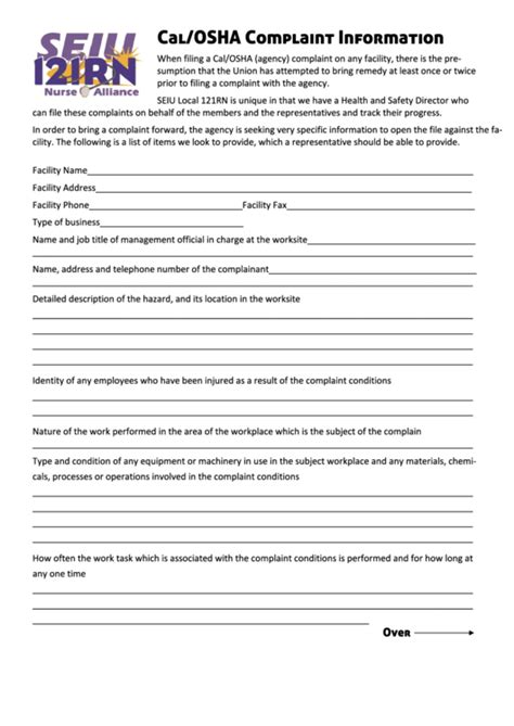 Osha Complaint Information Form Printable Pdf Download