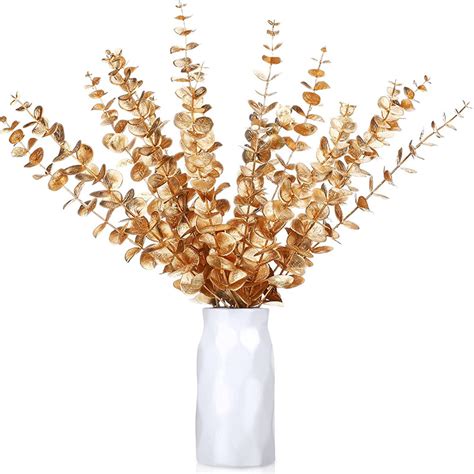 2510pcs Gold Faux Eucalyptus Spray Artificial Gold Eucalyptus
