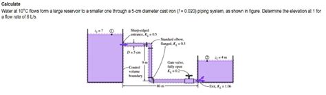 Solved Calculate Water At 10c Flows Form A Large Reservoir To A Smaller One Through A 5 Cm