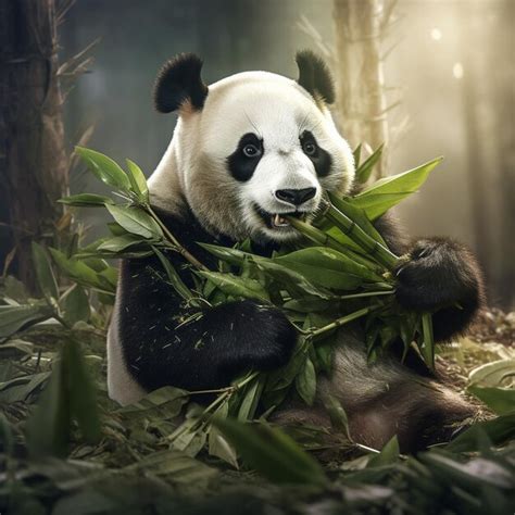 Premium Ai Image Panda Eating Bamboo