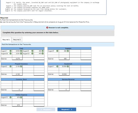 Solved August 1 M Harris The Owner Invested 656∈ Cash