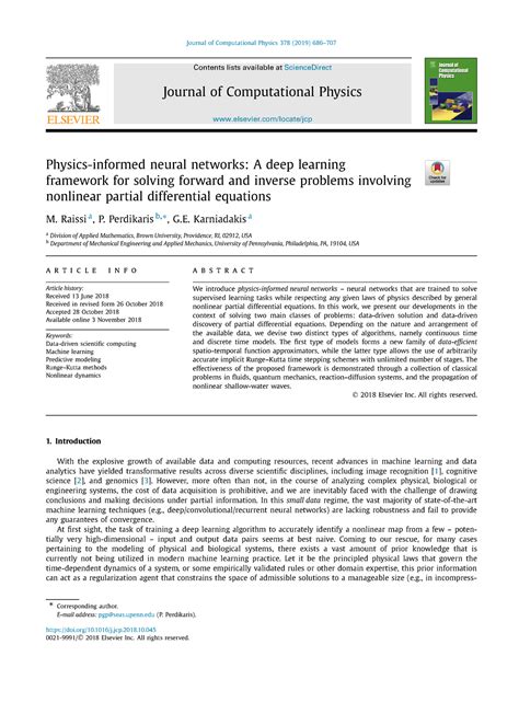 Physics Informed Neural Networks Journal Of Computational Physics Contents