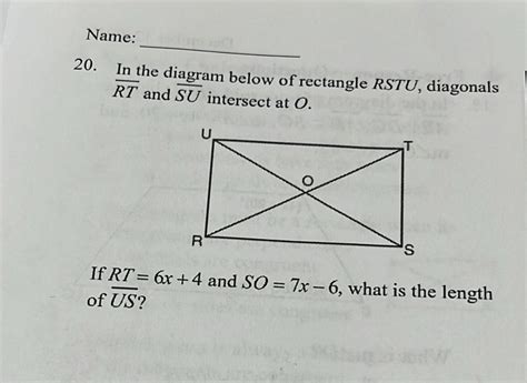 solved name 20 in the diagram below of rectangle rstu diagonals