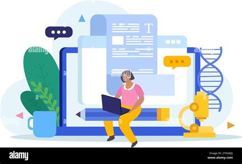 Scientific Articles Writing Flat Composition With Doodle Female