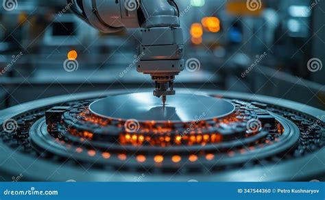 Robotic Arm Precisely Moves Silicon Wafer On Tool Table In