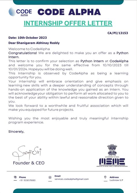 Shanigaram Abhinayreddy On Linkedin Codealpha