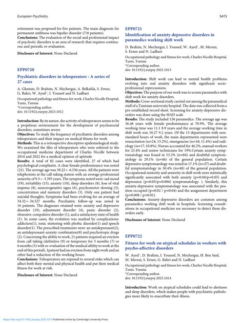 Pdf Identification Of Anxiety Depressive Disorders In Paramedics Working Shift Work