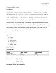 Lab 3 Measurement Density Docx Sydney Saunders Sajani Thomas Measurement Lab Density