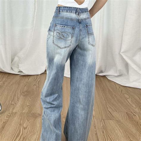 Womens New Korean Style High Waisted Wide Leg Jeans Trendy Casual