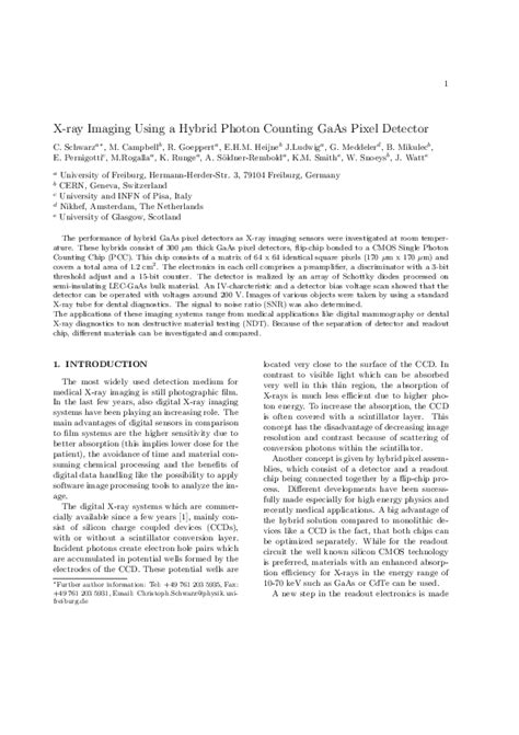 Pdf X Ray Imaging Using A Hybrid Photon Counting Gaas Pixel Detector