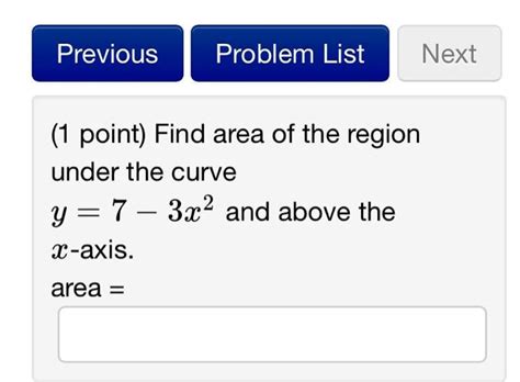 solved 1 point find area of the region under the curve