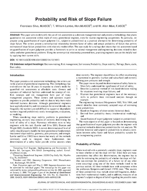 Probability And Risk Of Slope Faile Lambe Silva Probability And Risk Of Slope Failure