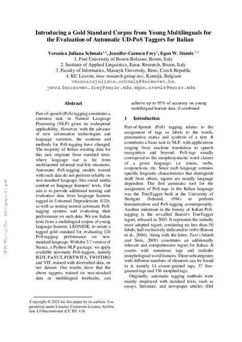 Pdf Introducing A Gold Standard Corpus From Young Multilinguals For The Evaluation Of