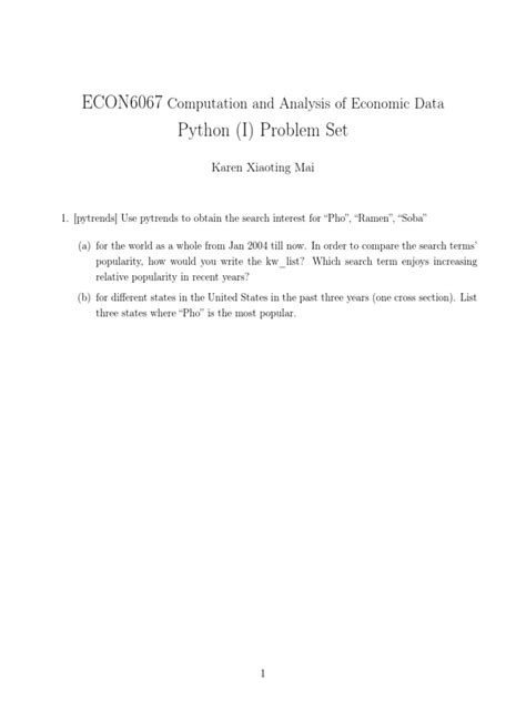 Econ6067 Python I Problem Set Pdf Games And Activities Social Science