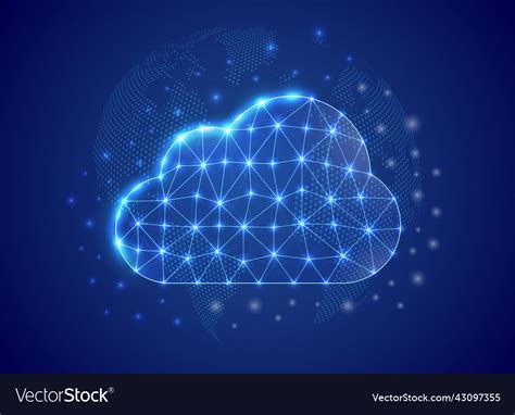 cloud 3d low poly symbol with blue world map vector image
