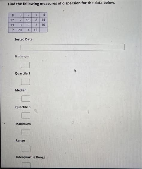 solved find the following measures of dispersion for the