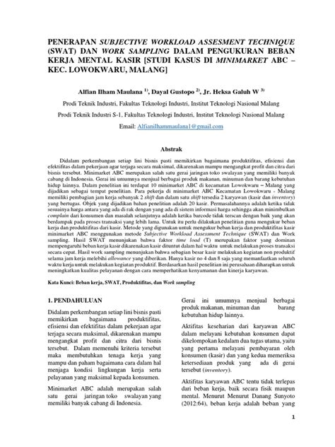 Jurnal Subjective Workload Assesment Technique Dan Work Sampling Pdf
