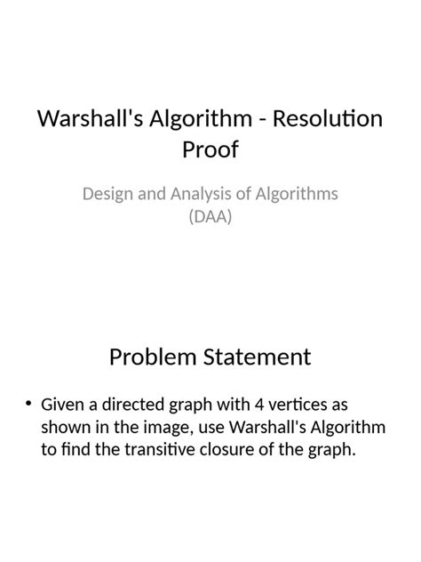 Warshalls Algorithm Presentation Pdf