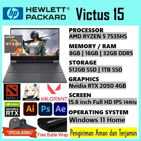 Jual Laptop Gaming Hp Victus Amd Ryzen Nvidia Rtx Gb Tb Ssd Inch Full Hd Ips