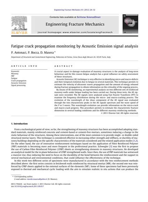 Pdf Fatigue Crack Propagation Monitoring By Acoustic Emission Signal