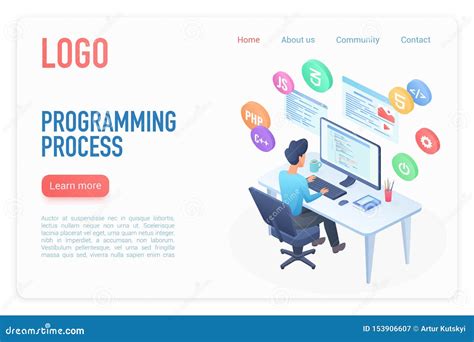 Programming Process Landing Page Isometric Vector Template Stock Vector
