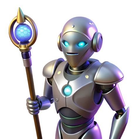 Futuristic Robot Mage With Staff 56556047 Png