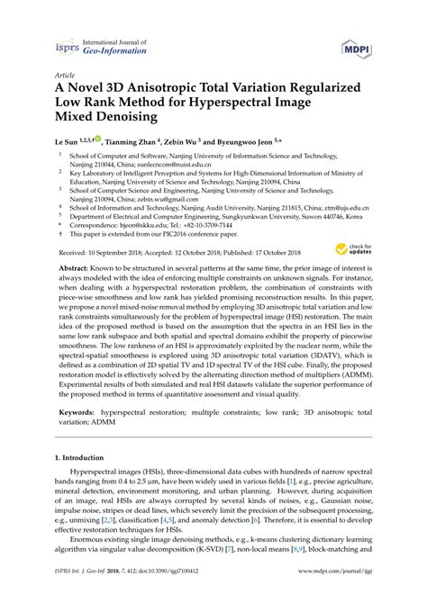 Pdf A Novel 3d Anisotropic Total Variation Regularized Low Rank Method For Hyperspectral Image
