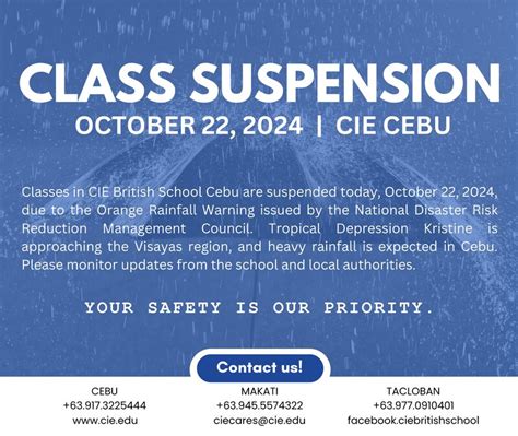 Cie British School On Linkedin Notice Of Class Suspension For Cie British School Cebu Campus
