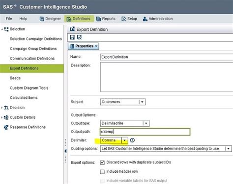 Changes To The Delimiter In An Export Definition In SAS Customer Intelligence Studio Do