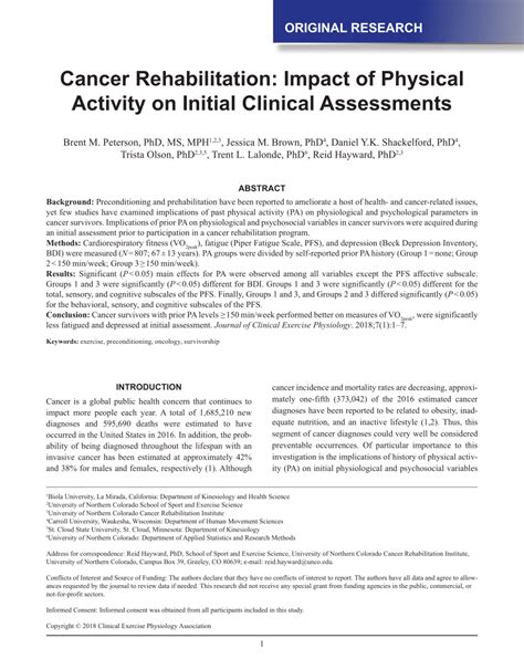 Pdf Cancer Rehabilitation Impact Of Physical Activity On Initial