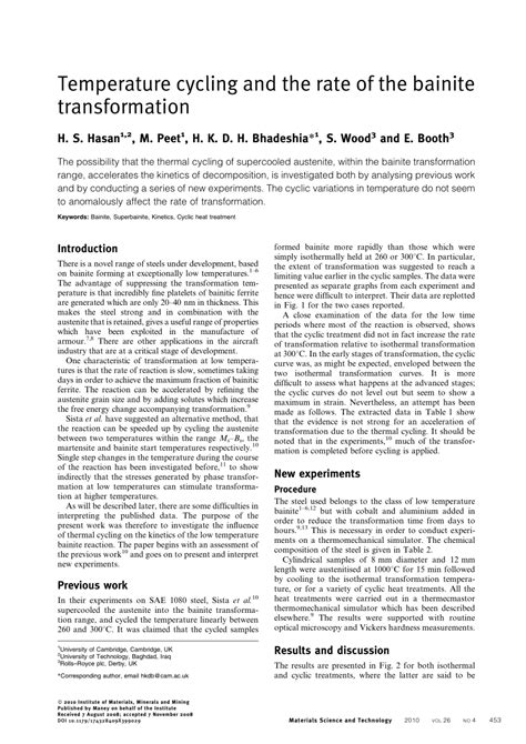 Pdf Temperature Cycling And The Rate Of The Bainite Transformation