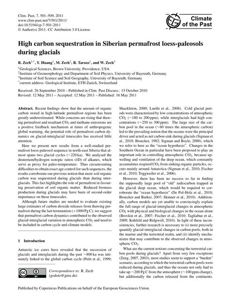 Pdf High Carbon Sequestration In Siberian Permafrost Loess Paleosols During Glacials