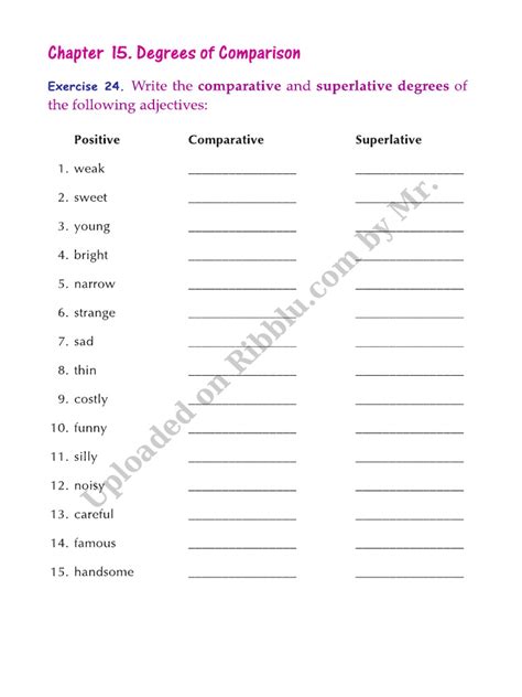 Degree Of Comparison Worksheet For Cbse Class 4 Pdf